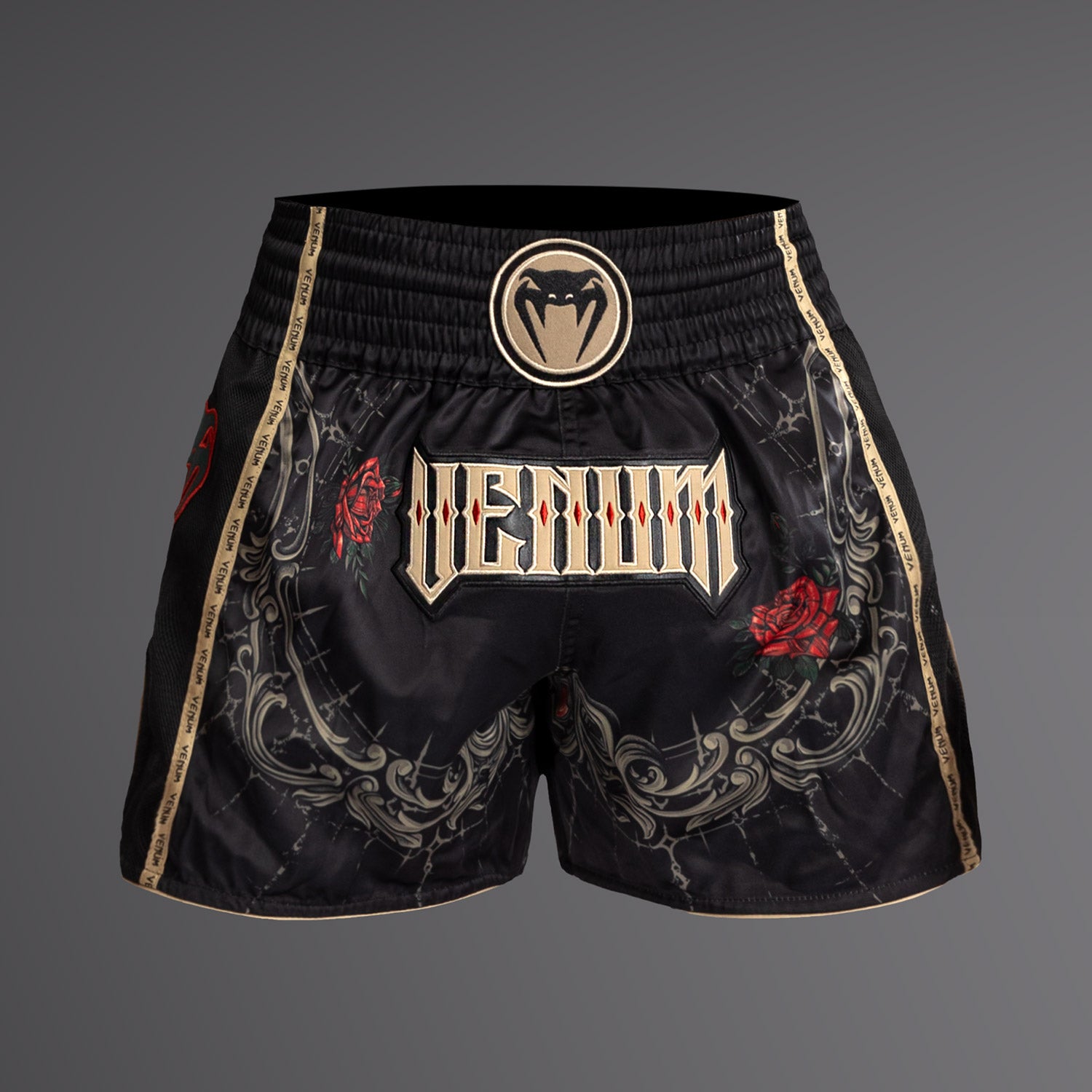 Venum Santa Muerte 5.0 Muay Thai Shorts - Deep Black/Gold - Venum Asia